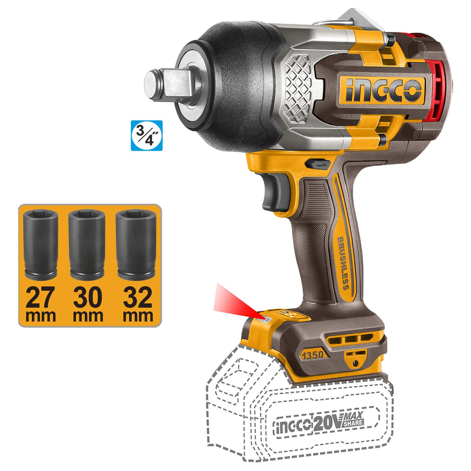 LLAVE IMPACTO INALAMBRICA 19 mm (3/4 in) 20 V 1 350 N.m NO INCLUYE ...